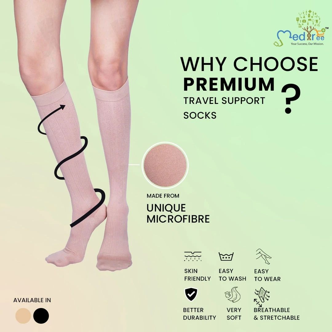 Buy Sorgen Premium Travel Support Socks | Black, Beige | Medtree.co.in